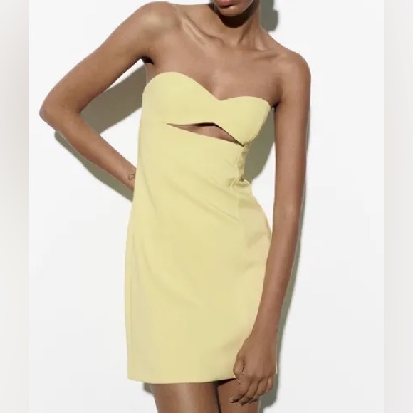 Zara | Dresses | Zara Bodycon Strapless Mini Lemon Party Coctail Shower ...